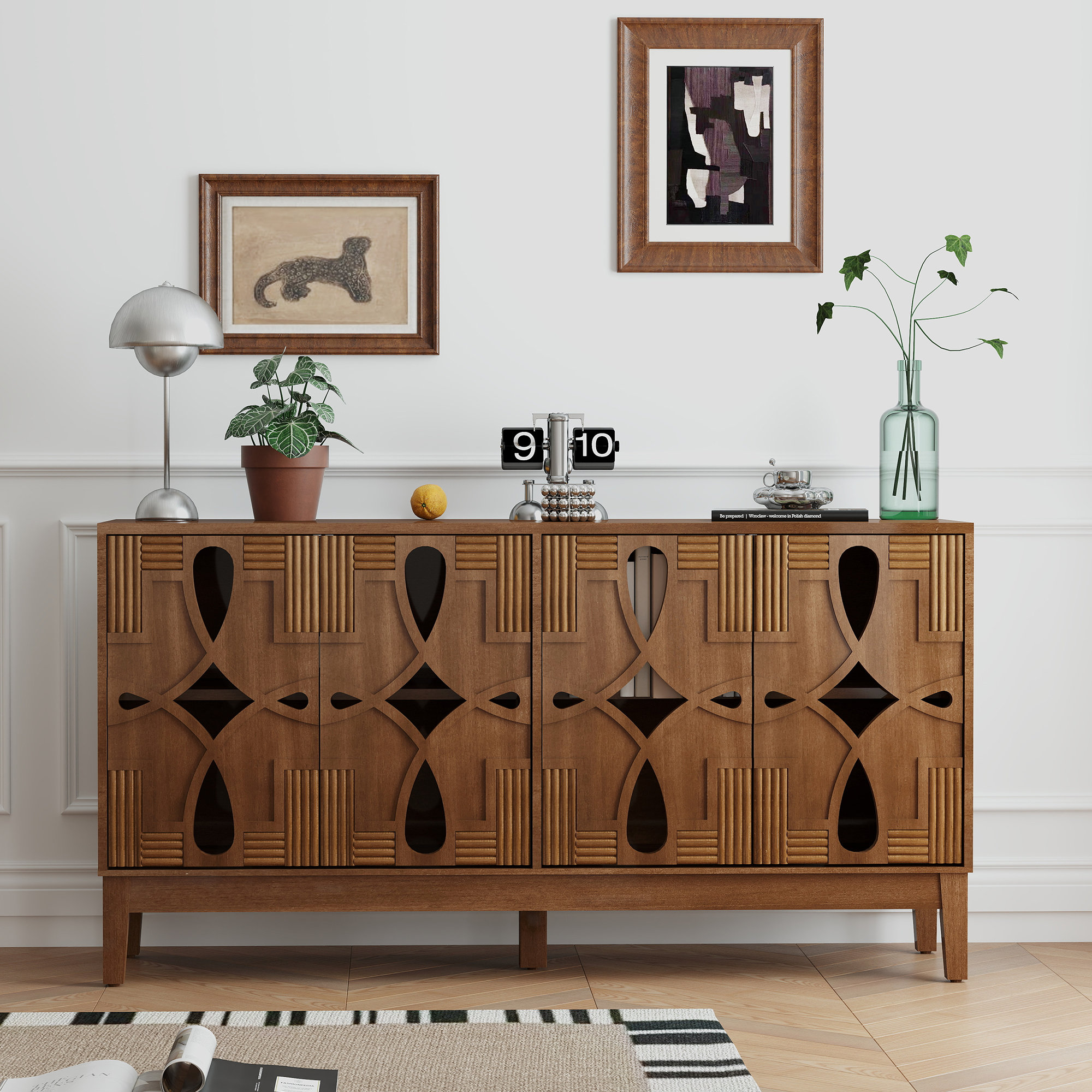 Ebern Designs Vintage Elegant Multi-functional Storage Cabinet For Home Decor,60" Mid Century ...